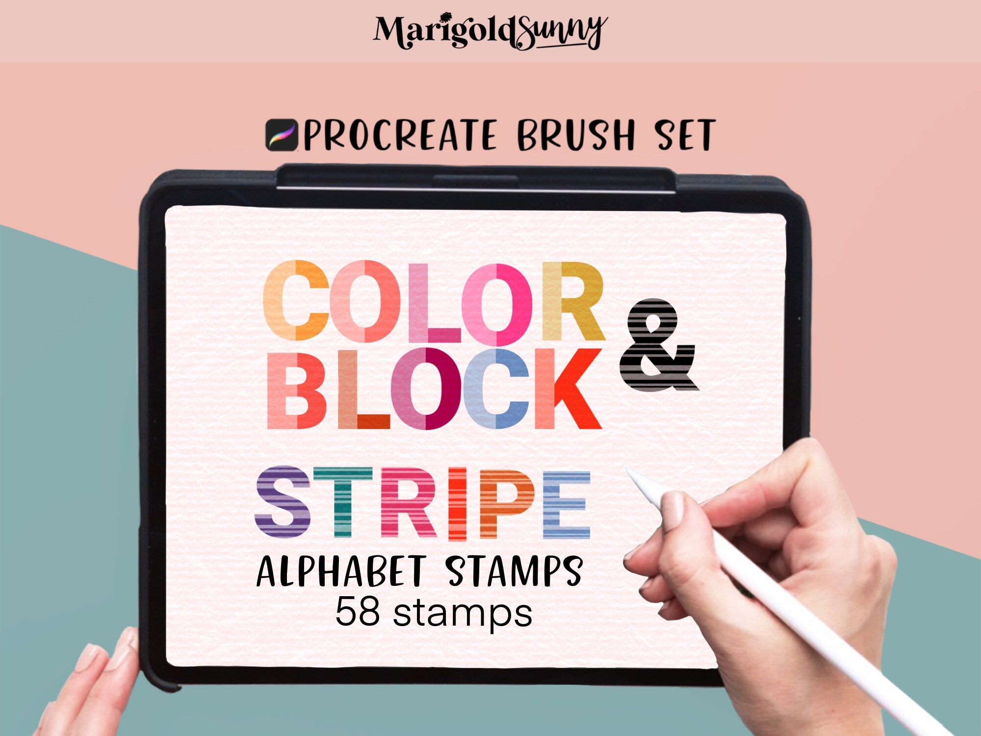Fun Alphabet Gradient Duo Procreate Stamps: Stripe & Color Block ...