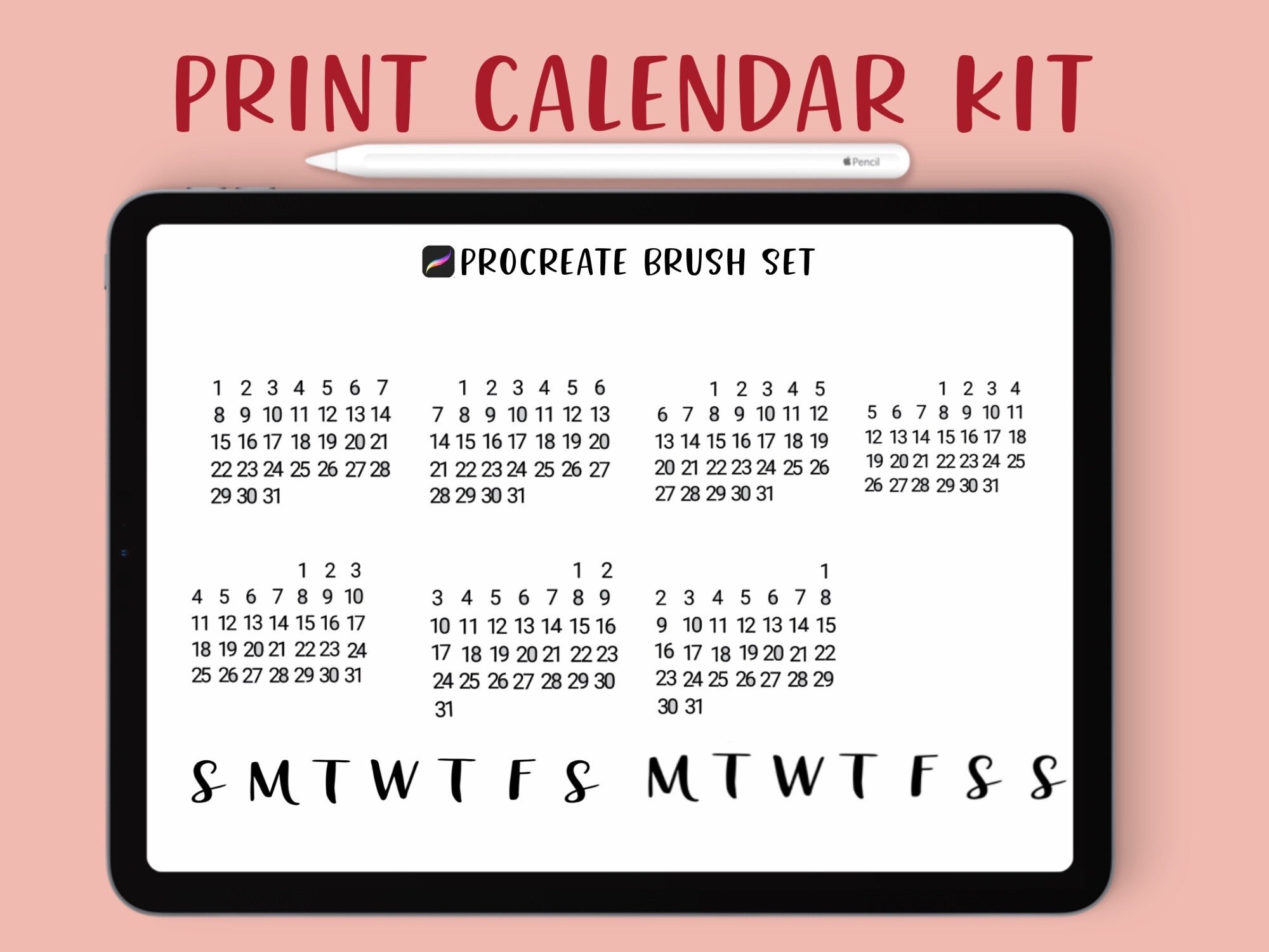 Procreate Print Calendar & Planner Stamp Brush Set - Over 75 Brushes - Etsy