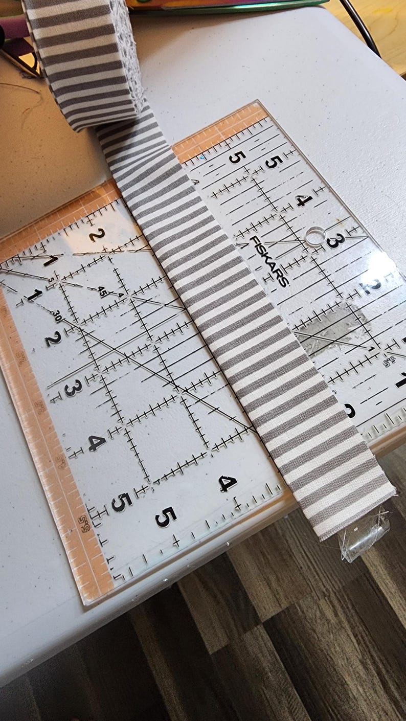 Grey Striped 2 1/2 in Pressed Binding for Quilts, Cotton Fabric, Sold ...