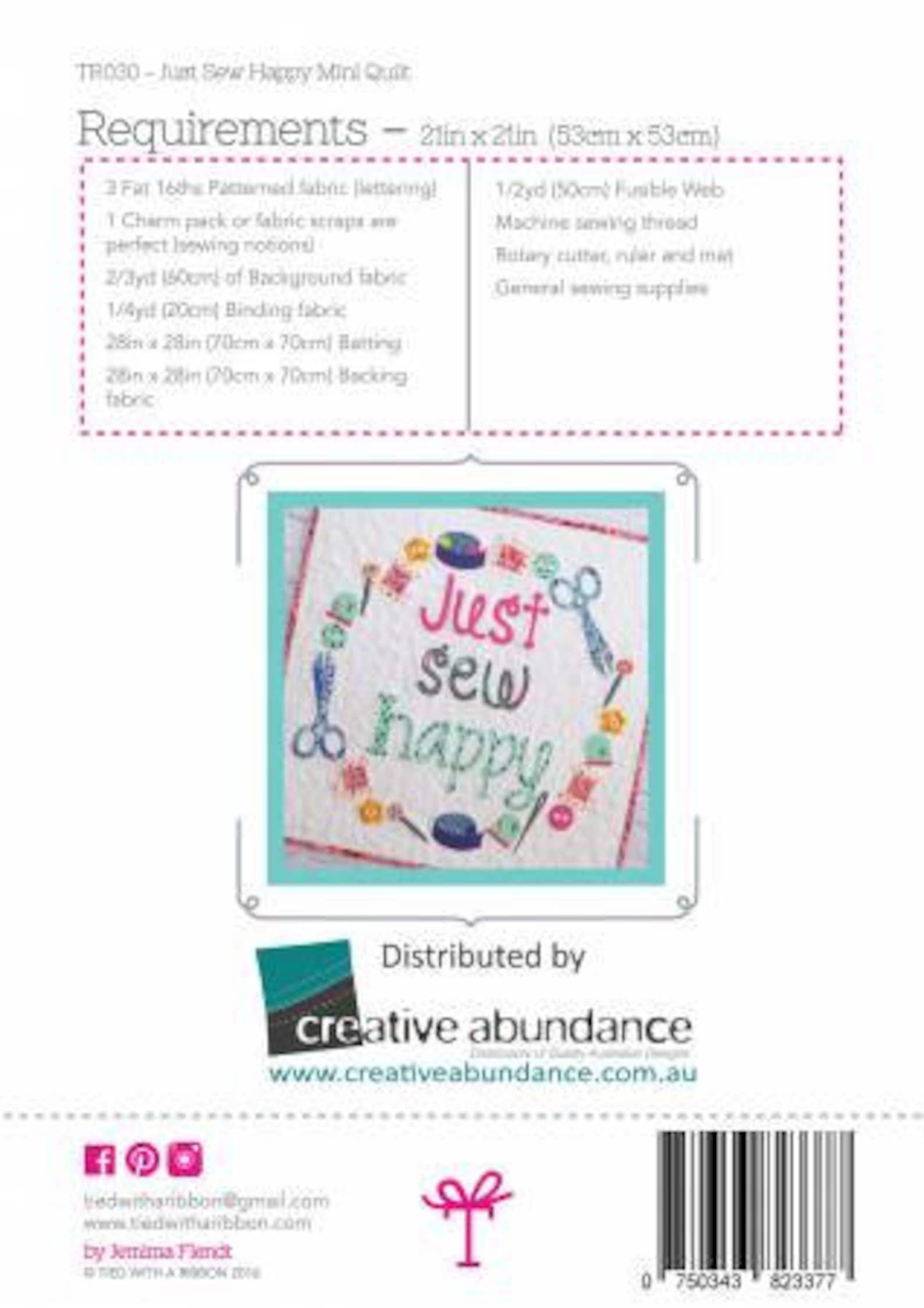 Just Sew Happy by Tied With a Ribbon - PAPER PATTERN - Etsy