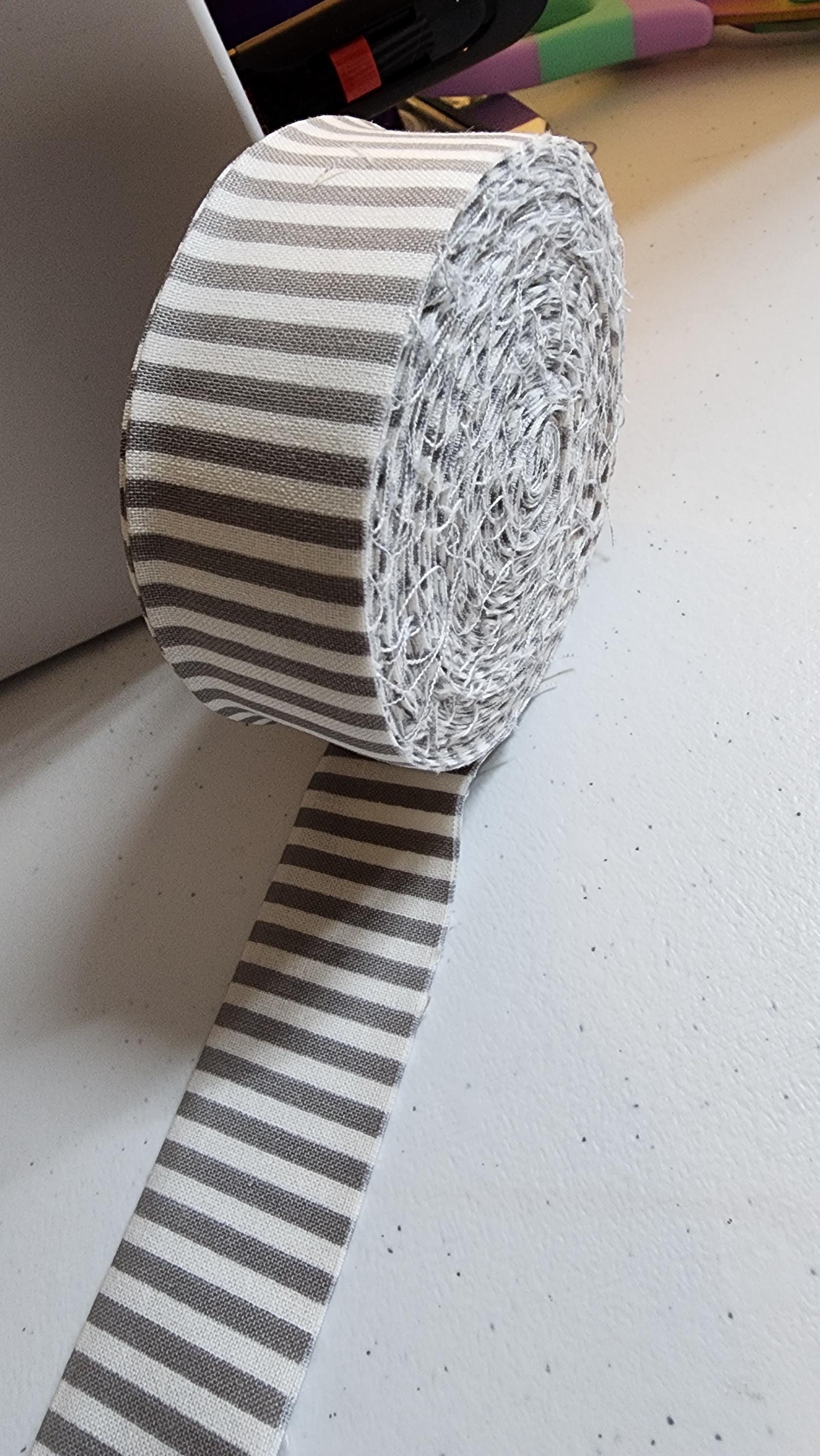 Grey Striped 2 1/2 in Pressed Binding for Quilts, Cotton Fabric, Sold ...
