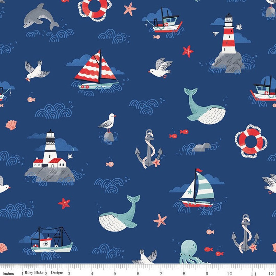 Lost at Sea - Riley Blake NAVY by the Yard - Etsy