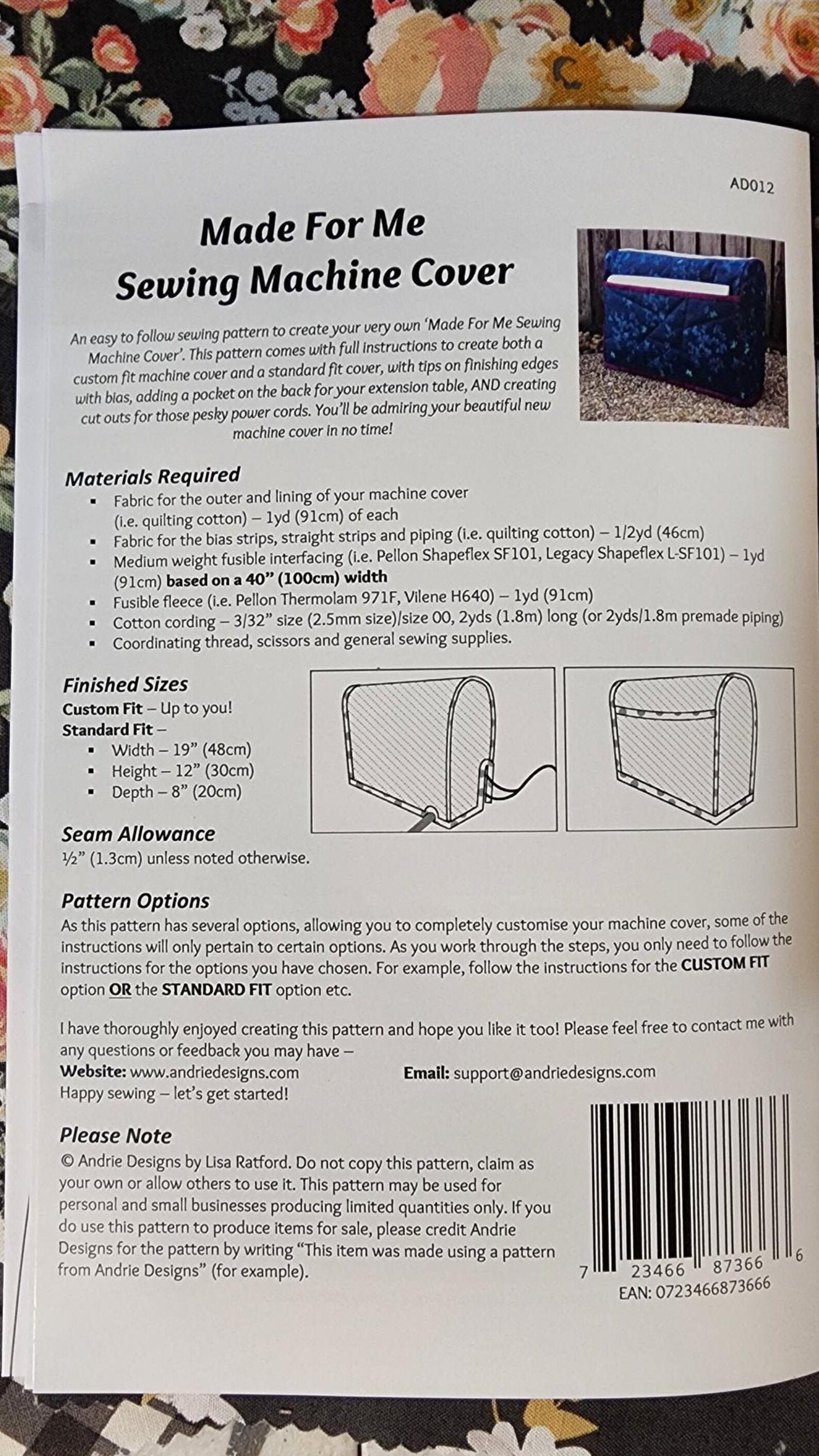 Made for Me, Sewing Machine Cover Paper Pattern by Andre Designs - Etsy