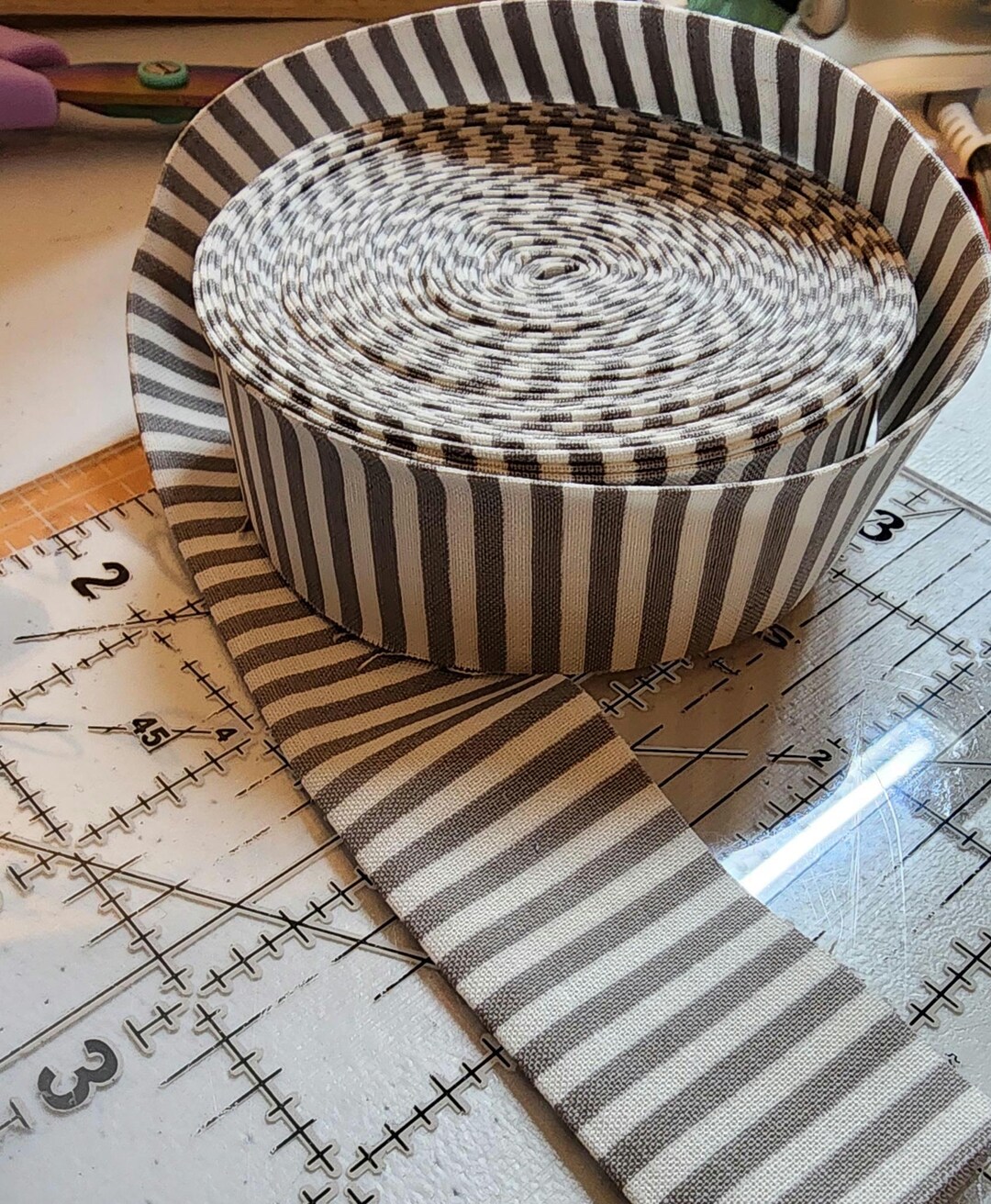 Grey Striped 2 1/2 in Pressed Binding for Quilts, Cotton Fabric, Sold ...