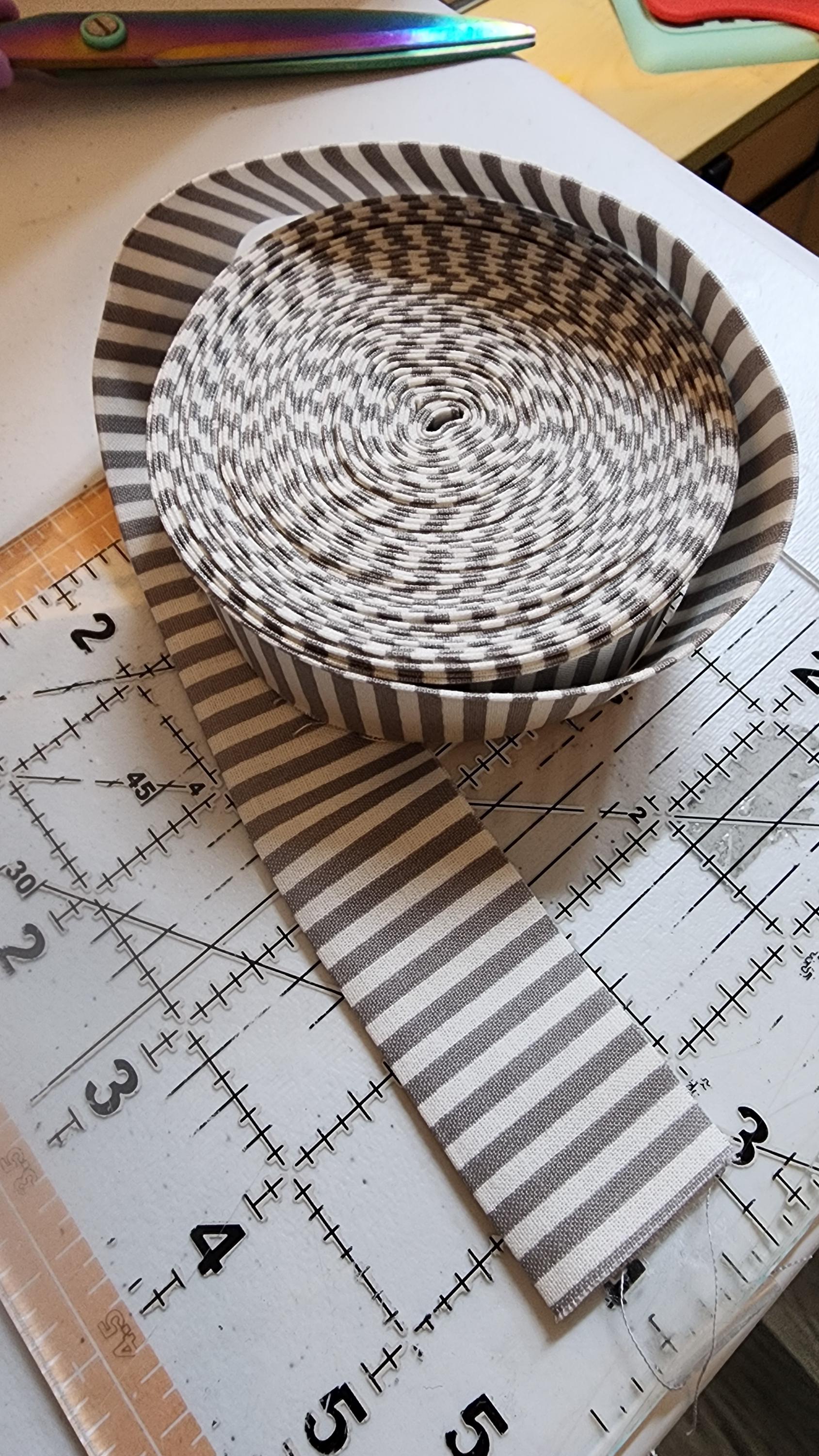 Grey Striped 2 1/2 in Pressed Binding for Quilts, Cotton Fabric, Sold ...