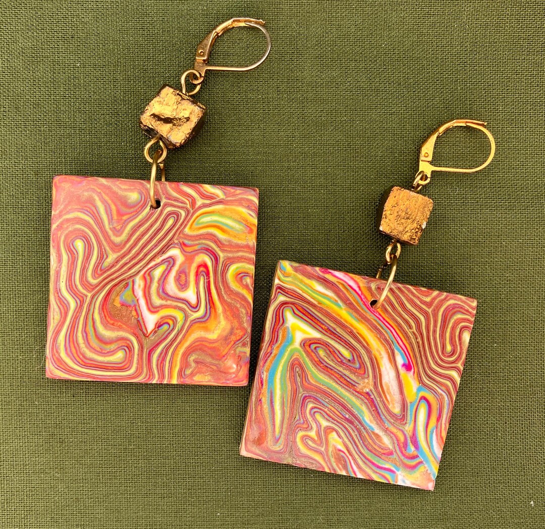 Big Square Colorful Psycho Dream Swirl Earrings - Etsy