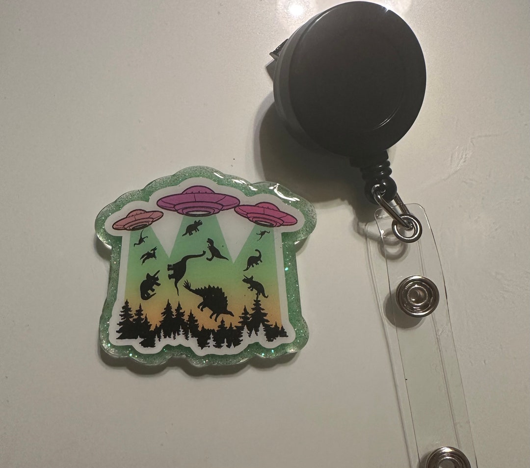 UFO Alien Dinosaur Badge Reel, Alien, Nurse, Nurse Badge Reel, Glitter ...