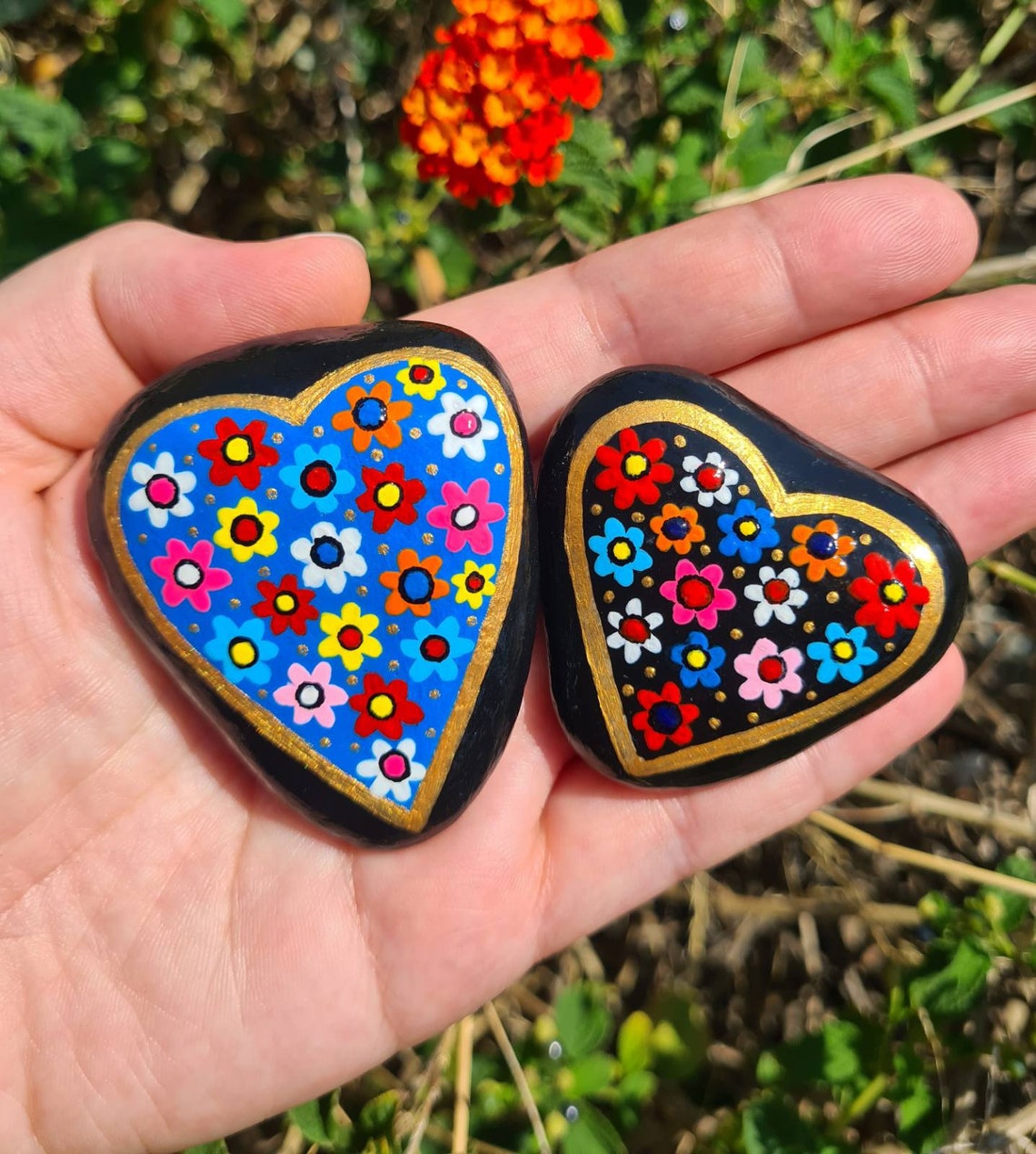 2 Hand Painted Hearts Stones Rocksvalentine's Day - Etsy