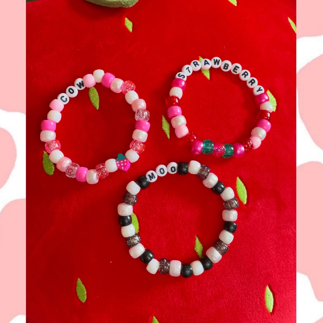 Cow, Milk, Strawberry Bracelet Set, Pink Cow, Kawaii, Moo, Cute Jewelry ...
