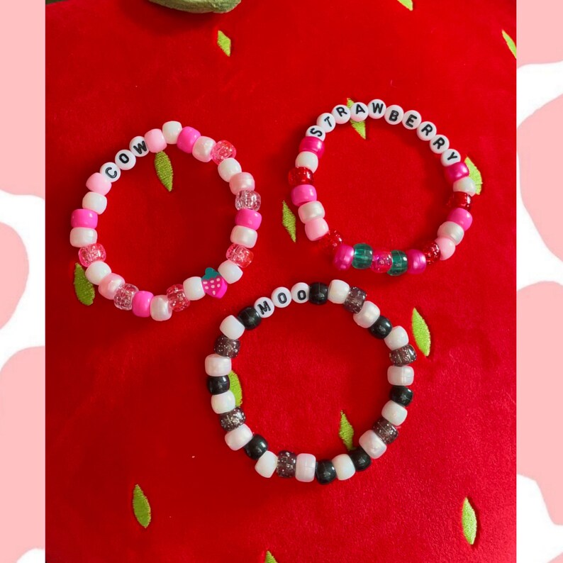 Cow, Milk, Strawberry Bracelet Set, Pink Cow, Kawaii, Moo, Cute Jewelry ...