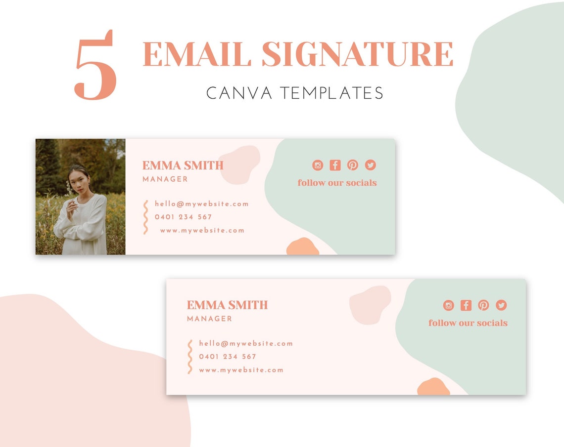 5x Boho Email Signature Templates for Canva | Ready to Use Pastel Email ...