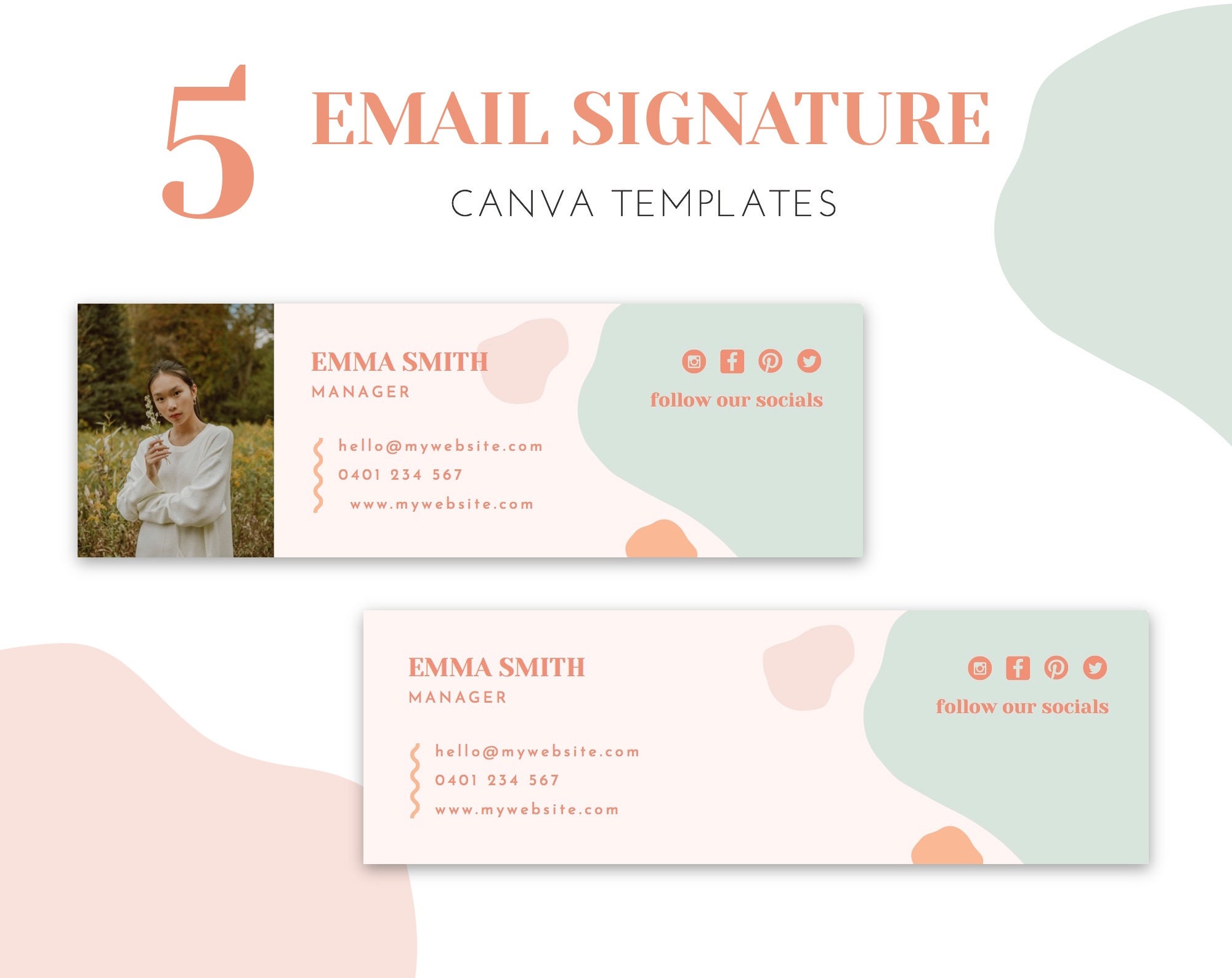 5x Boho Email Signature Templates for Canva | Ready to Use Pastel Email ...