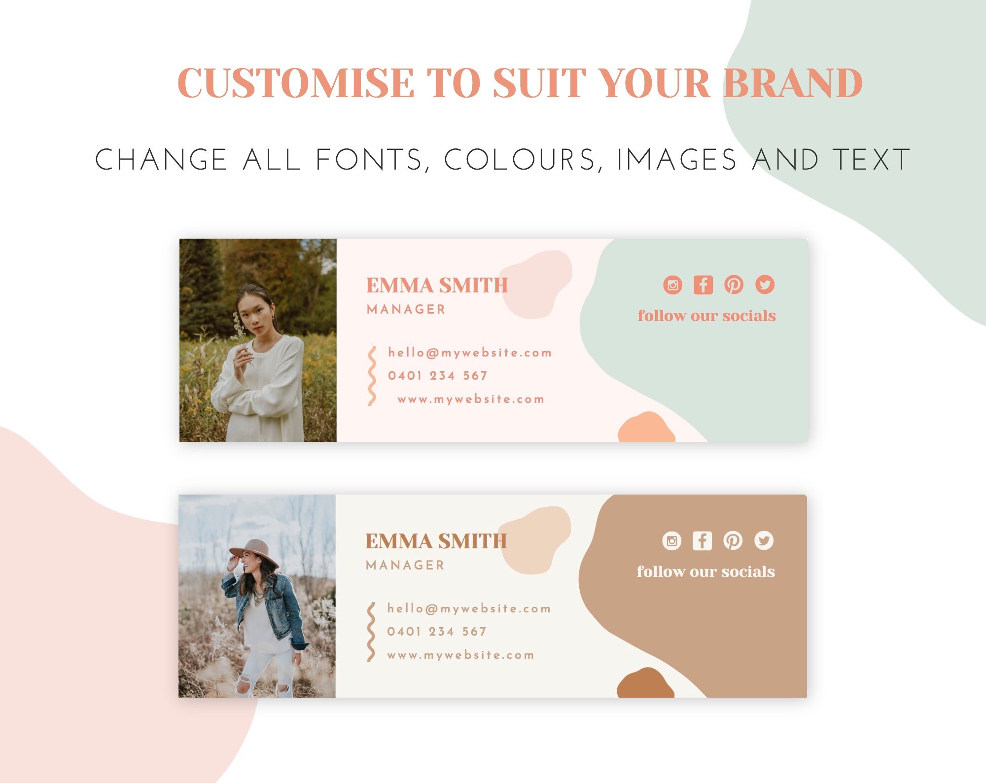 5x Boho Email Signature Templates for Canva | Ready to Use Pastel Email ...