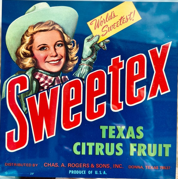 1950s Sweetex Texas Citrus Fruit Pin up Girl Crate Label new | Etsy