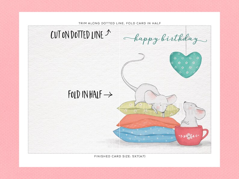 Printable Birthday Card, Blank Printable Card, Cute Mouse Card, Instant ...