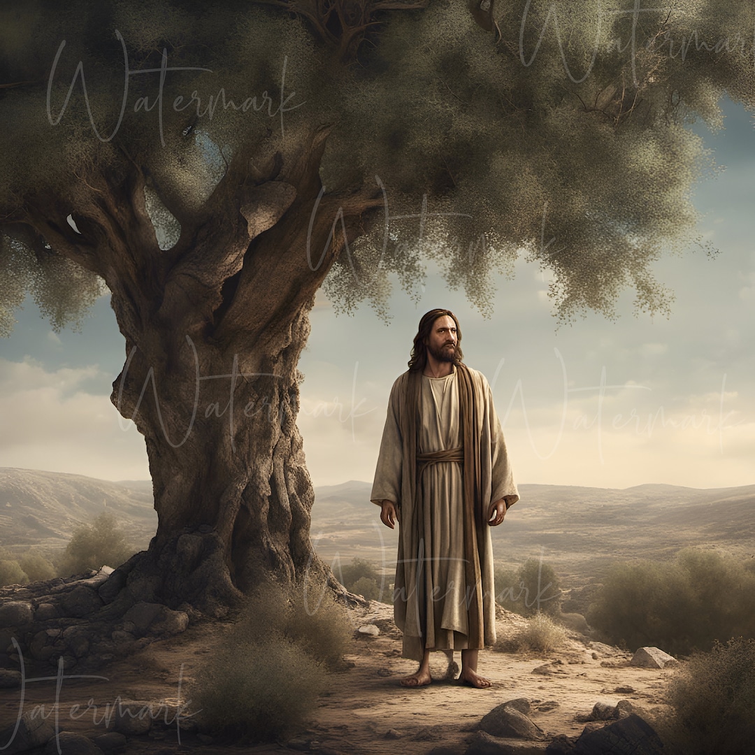 Digital Painting of Jesus by an Olive Tree - Etsy