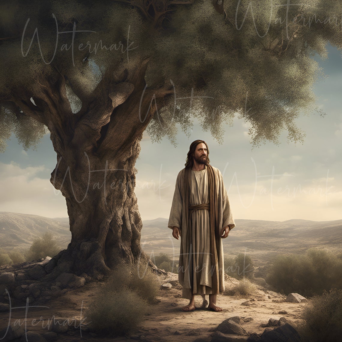 Digital Painting of Jesus by an Olive Tree - Etsy