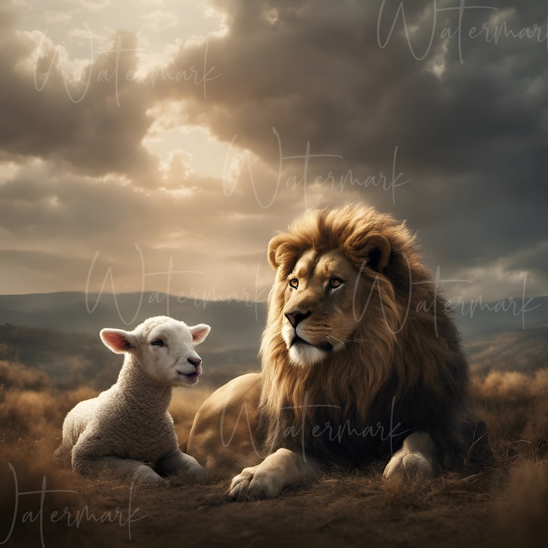 Lion and Lamb Digital Painting - Etsy