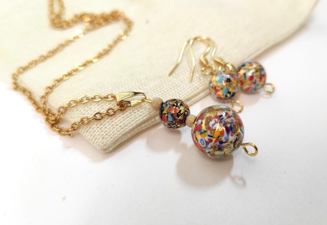 Handmade Murano Multicoloured Glass Luxury Jewelry Set With Genuine ...