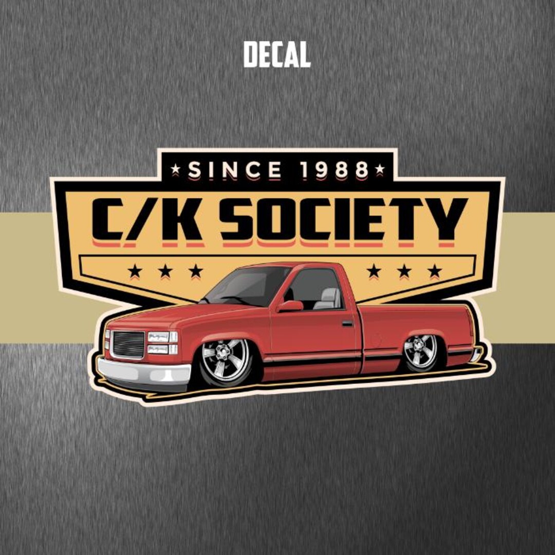 Lowered OBS GMC, Chevrolet Red C1500 Single Cab C/K Society Logo Decal ...