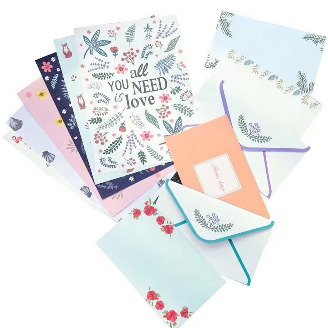 20 Sheets Flower Aesthetic Letter Paper Set Letter Paper and Envelop ...