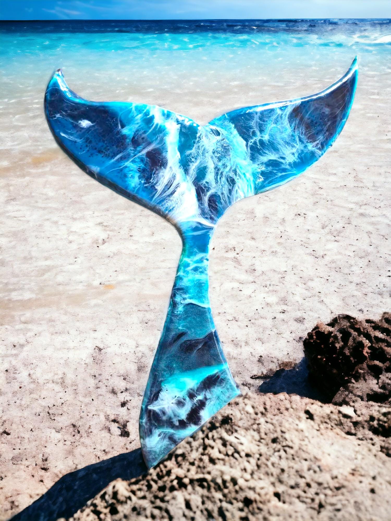 Whale Tail, Epoxy Art, Wall Decor, Ocean Waves Resin, Unique, One of a ...
