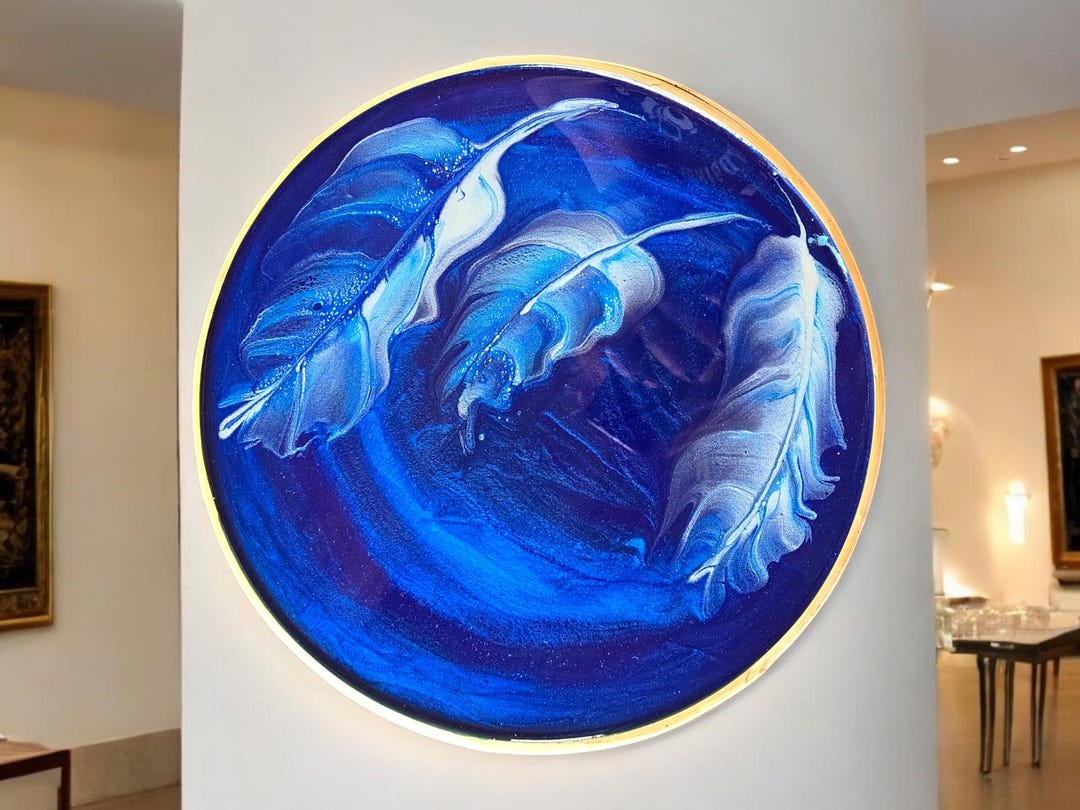 Elegant Feather Design: Unique Resin Art on Wooden Canvas Wall Hanging ...