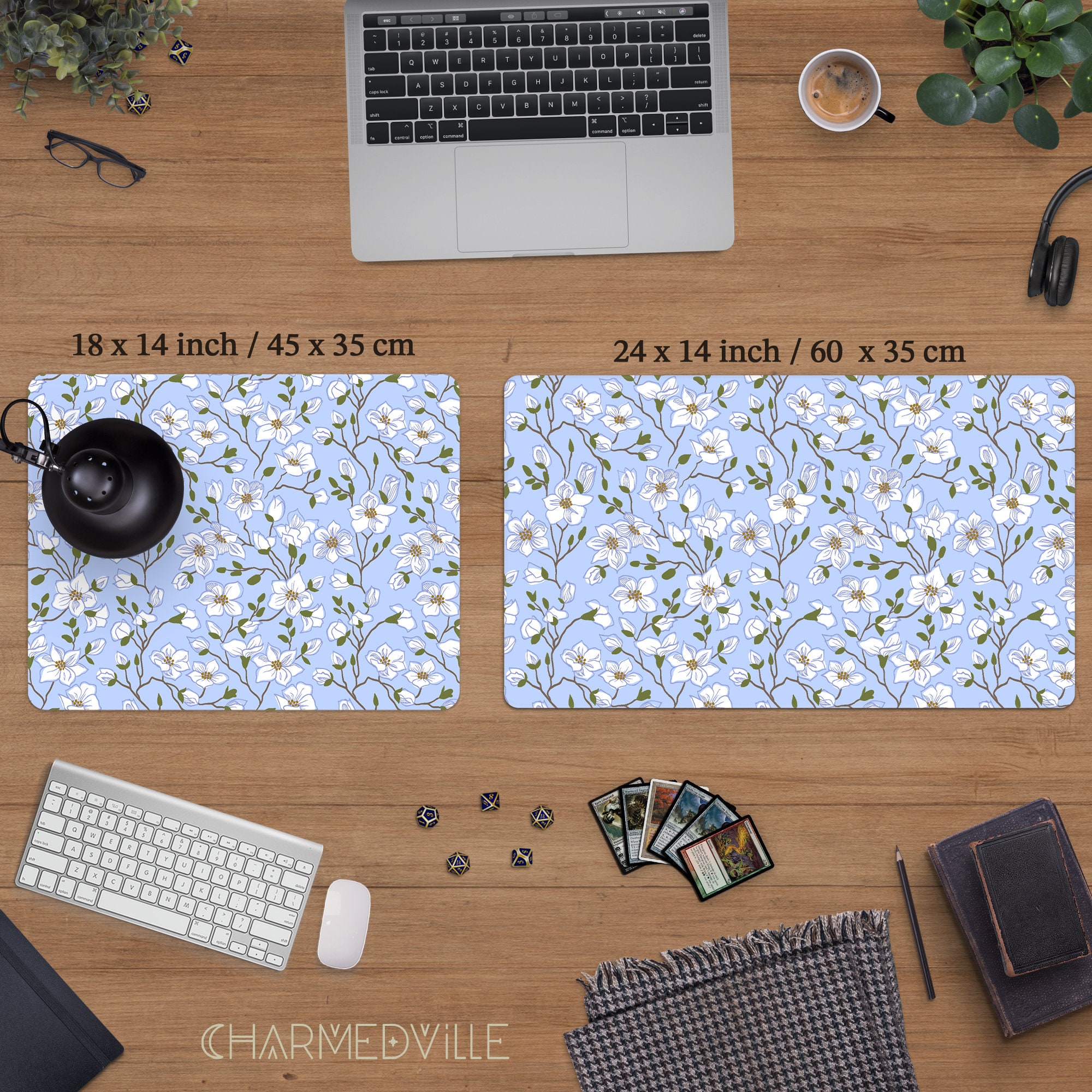 Cute Blue Mouse Pad, Ergonomic Keyboard Wrist Rest, Floral Desk Mat ...