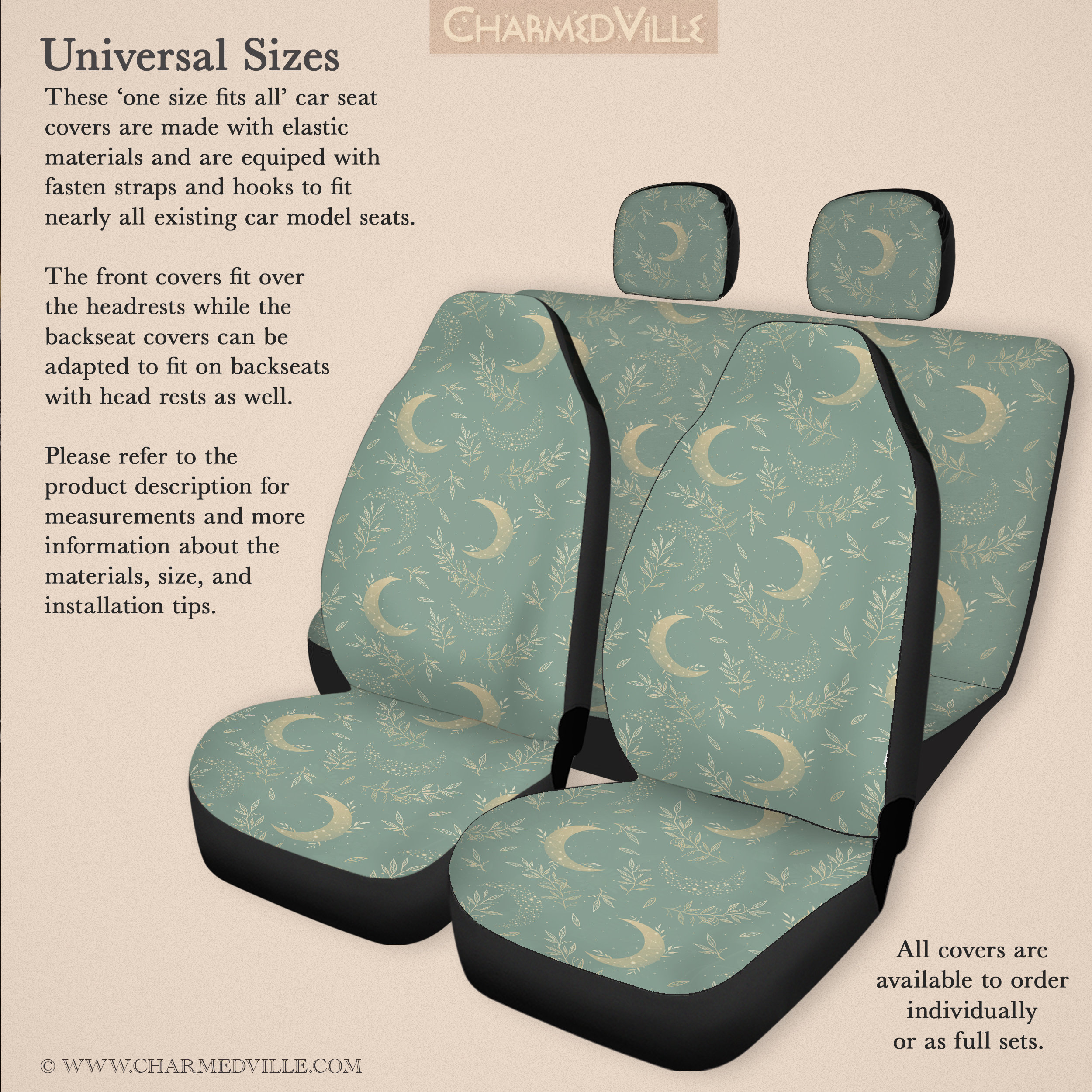 Sage Green Car Seat Cover Set, Boho Celestial Moon Phases - Etsy