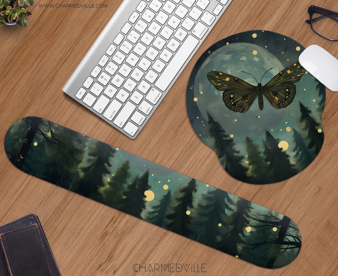 Cottagecore Ergonomic Mouse Pad With Wrist Rest, Green Academia Desk ...