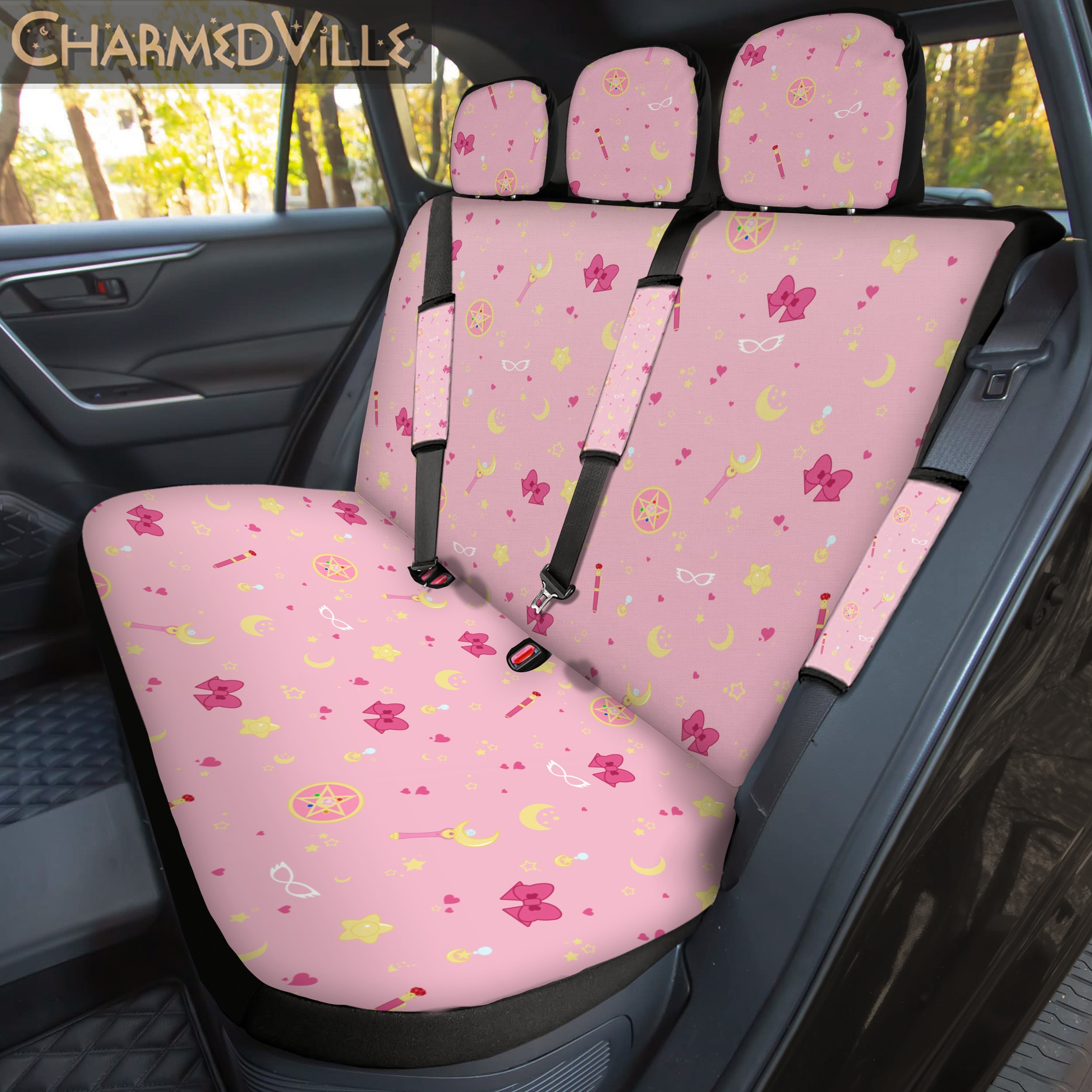 Kawaii Car Seat Cover Full Set for Vehicle Sakura Moon Magical Girl Steeringwheel seat Belt accessory Cute Pink Accessory Gift for Women Etsy