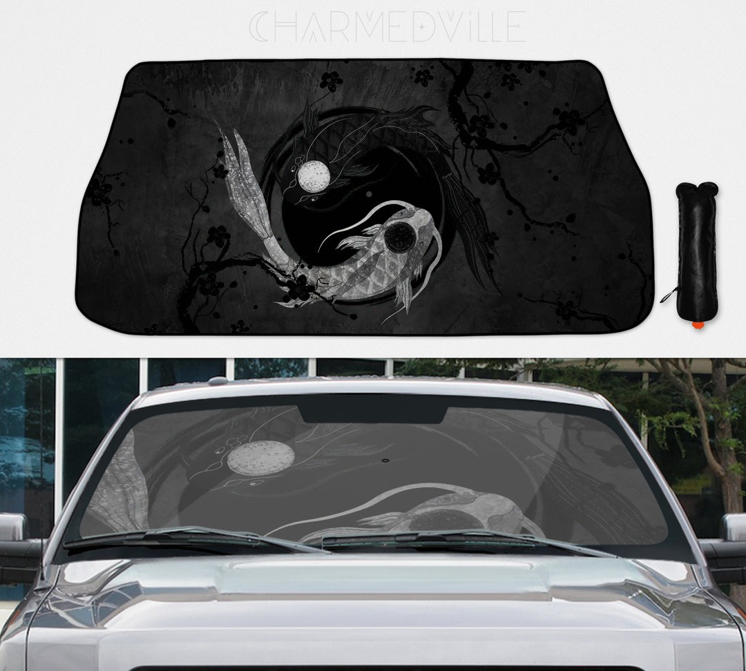 Koi Car Sunshade, Japanese Sun Shade, Dark Black and White Window ...