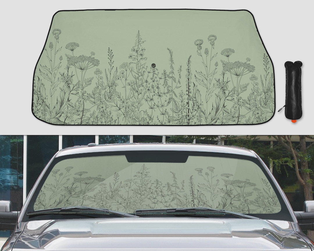 Sage Green Car Sunshade, Cute Windshield Shade, UV Refelective Sun ...