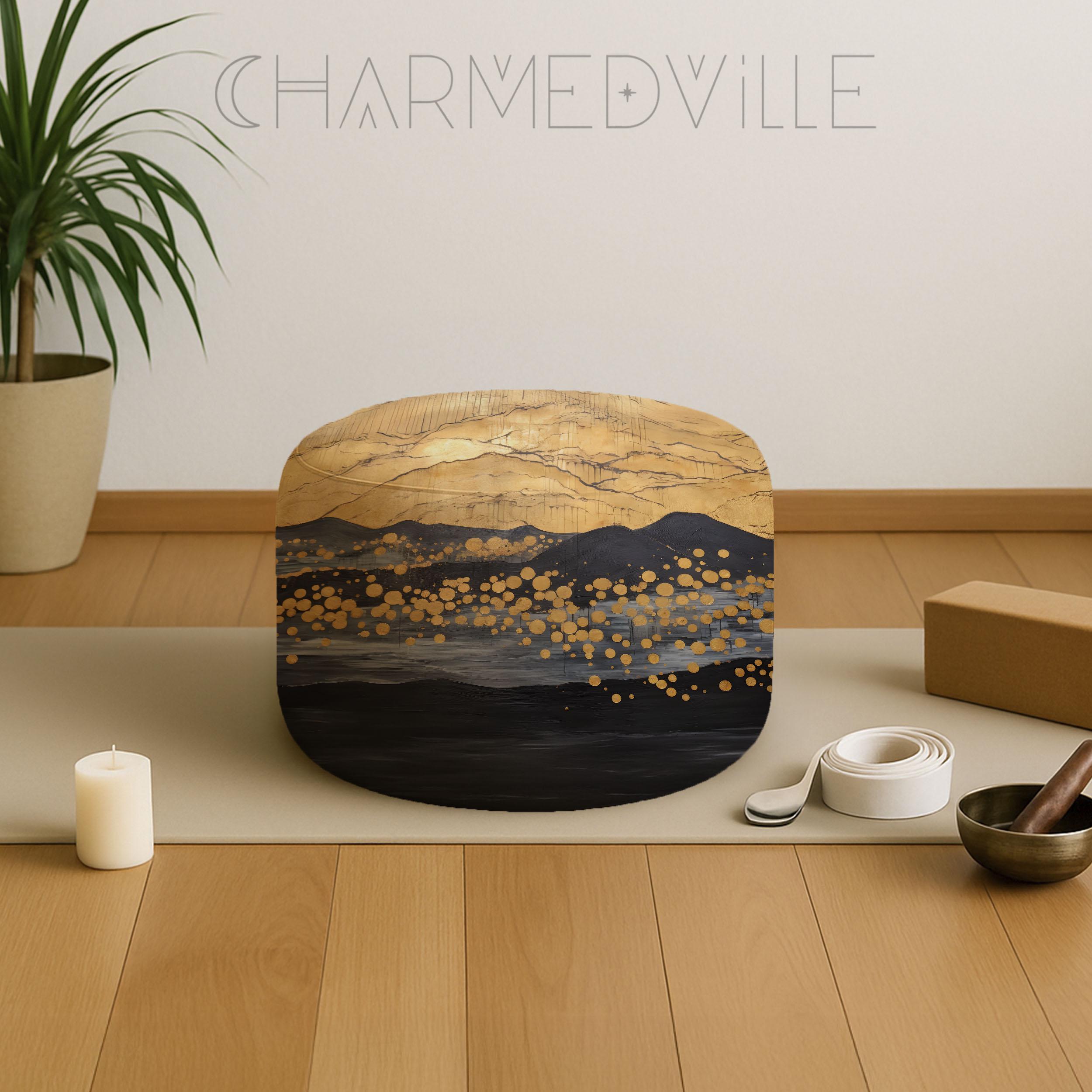 Japandi Floor Pillow, Gold Art Deco Zabuton, Zen Pouf Calming Yoga Seat ...
