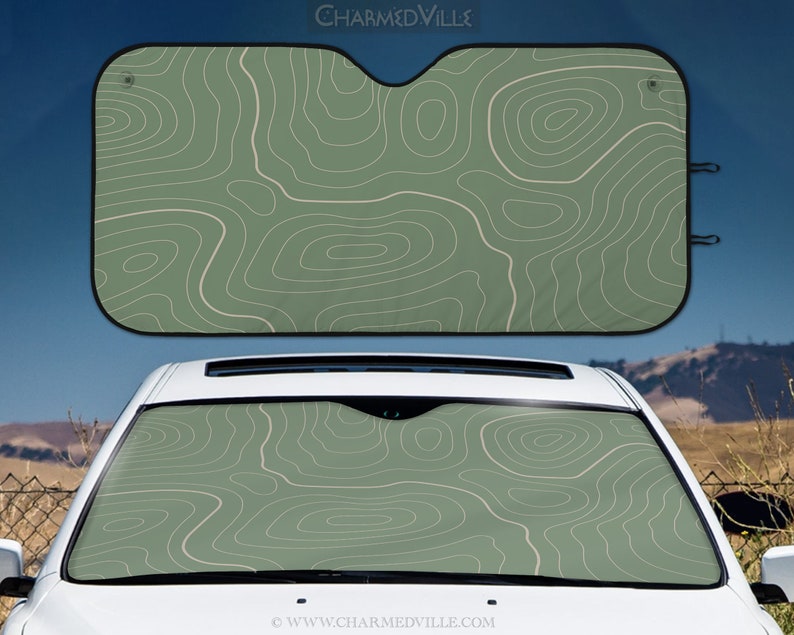 Car Sunshade Sun Blocker for Windshield, Boho Sage Green Topo ...