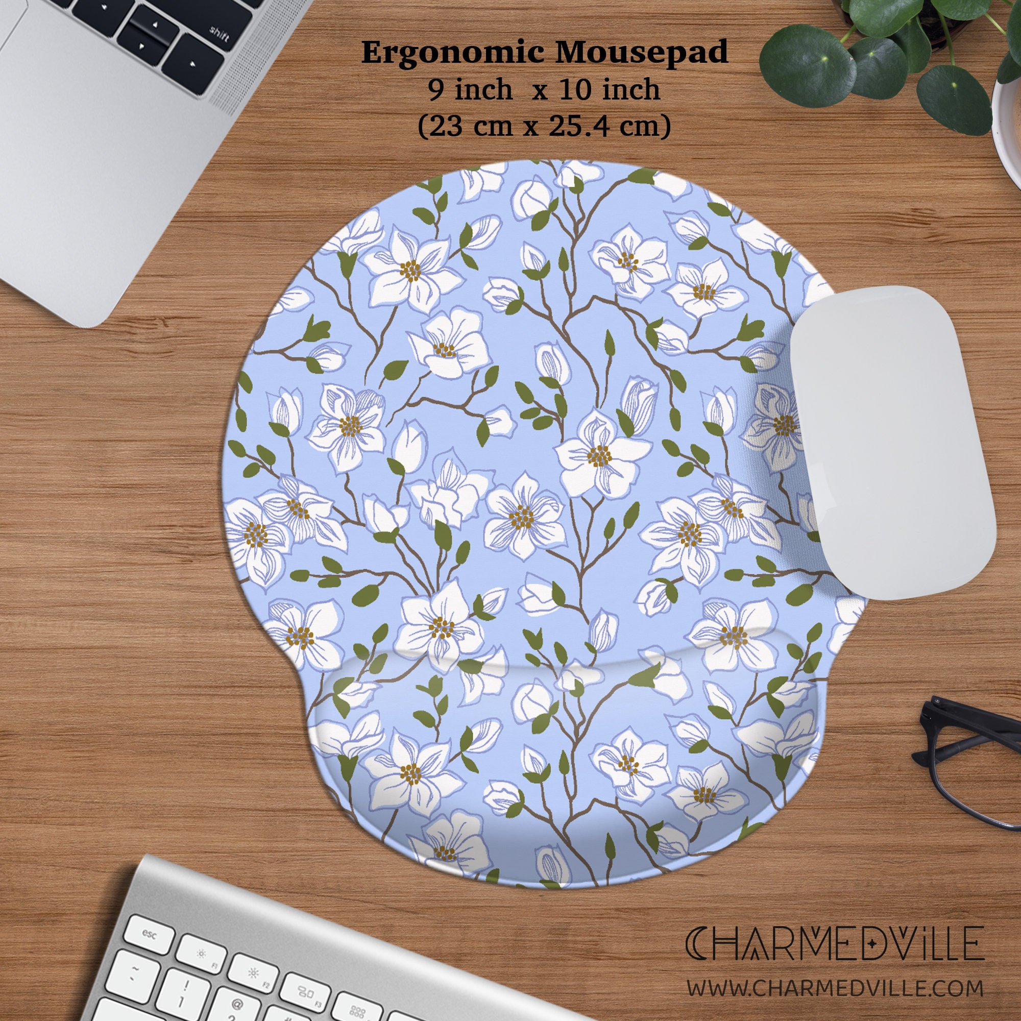 Cute Blue Mouse Pad Ergonomic Keyboard Wrist Rest Floral - Etsy