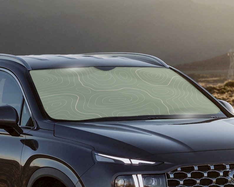 Car Sunshade Sun Blocker for Windshield, Boho Sage Green Topo ...
