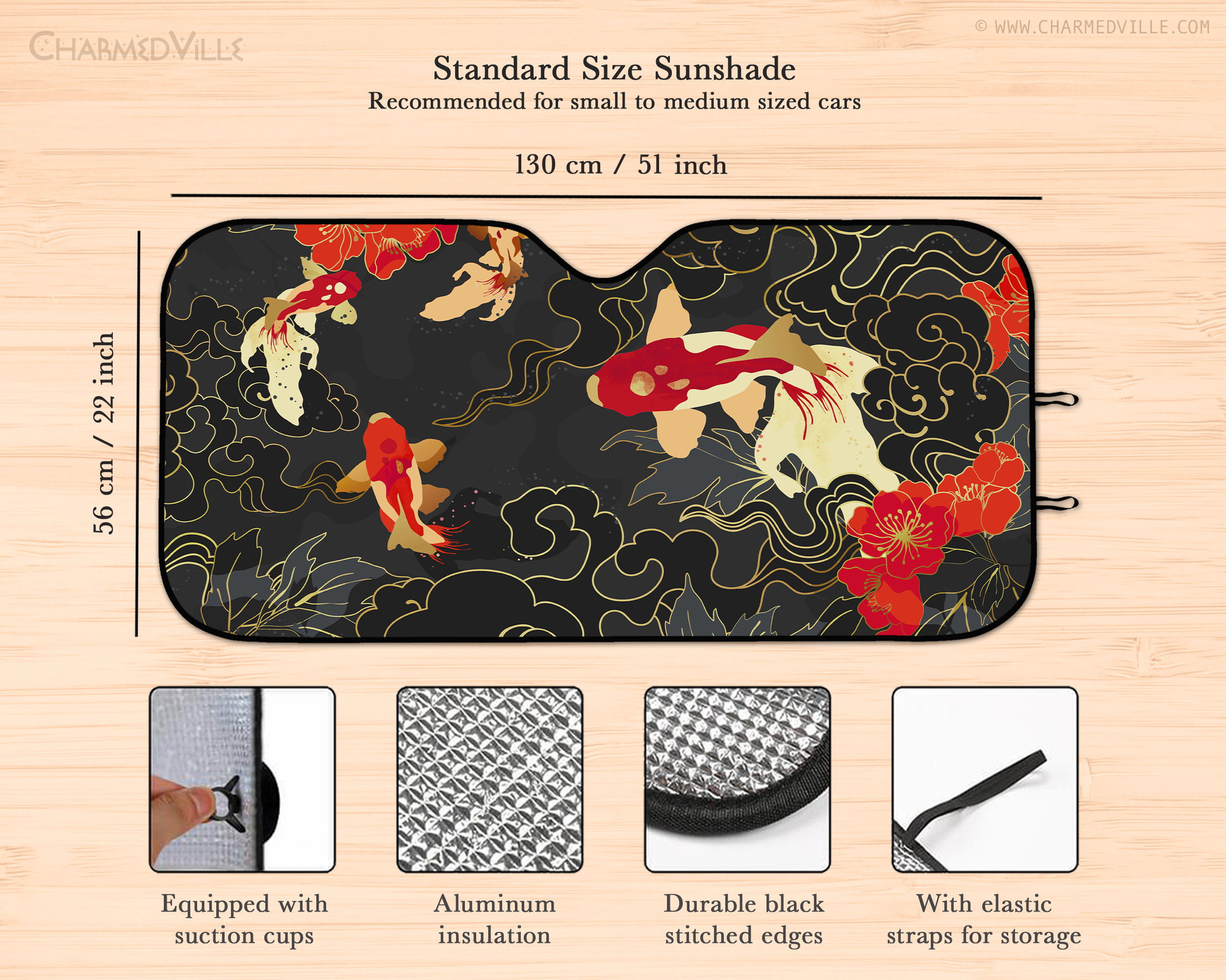 Koi Sun Shade for Car, Dark Sunshade Privacy, Japanese Windshield Cover ...