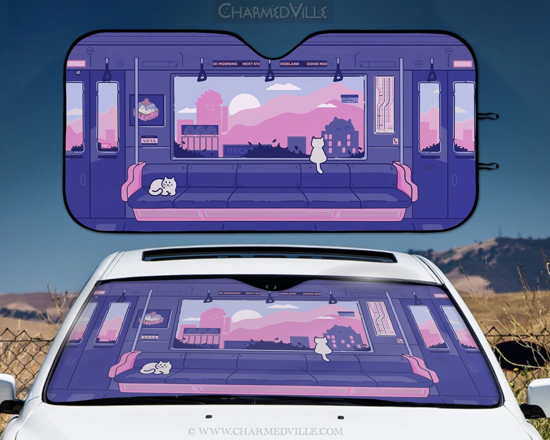 Kawaii Sun Shade for Car Window, Pink Purple Sunshade, Cute Aesthetic ...