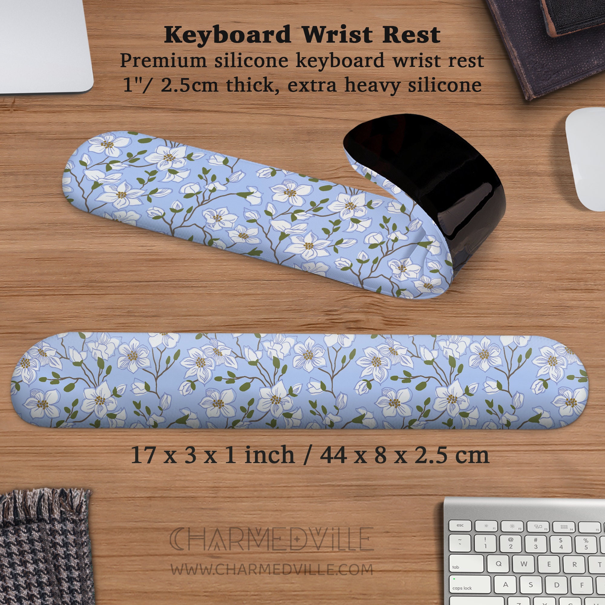 Cute Blue Mouse Pad Ergonomic Keyboard Wrist Rest Floral - Etsy