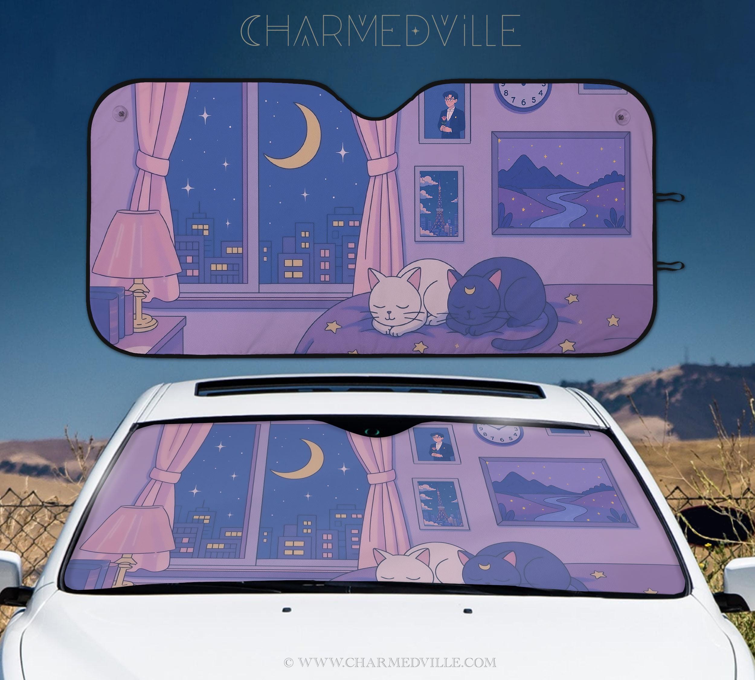 Cute Anime Car Sun Shade, Kawaii Moon Windshield Shade, UV Reflective ...