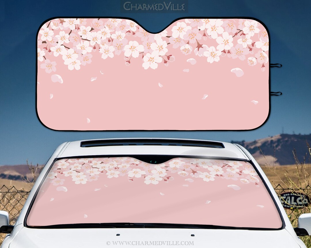 Pink Sun Shade for Car, Cute Floral Windshield Cover, Sakura Reflector ...