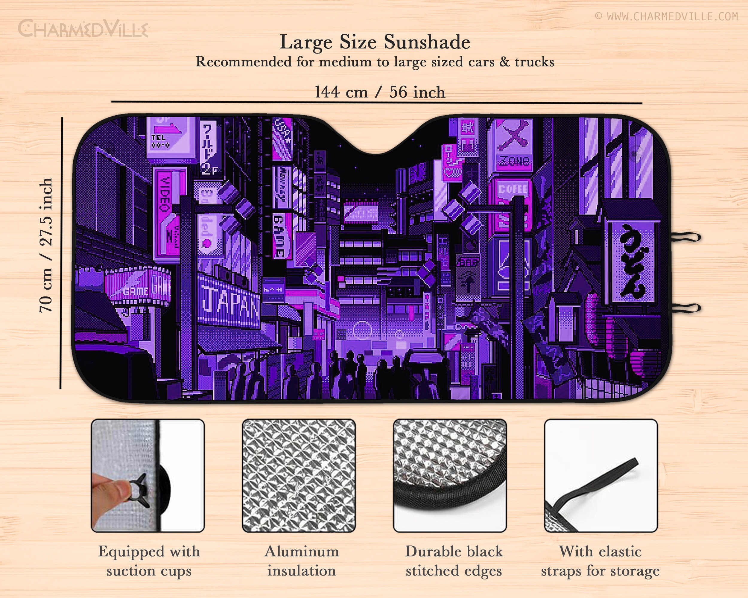 Anime Sunshade Sun Blocker for Windshield, Japanese Vaporwave Cyberpunk ...