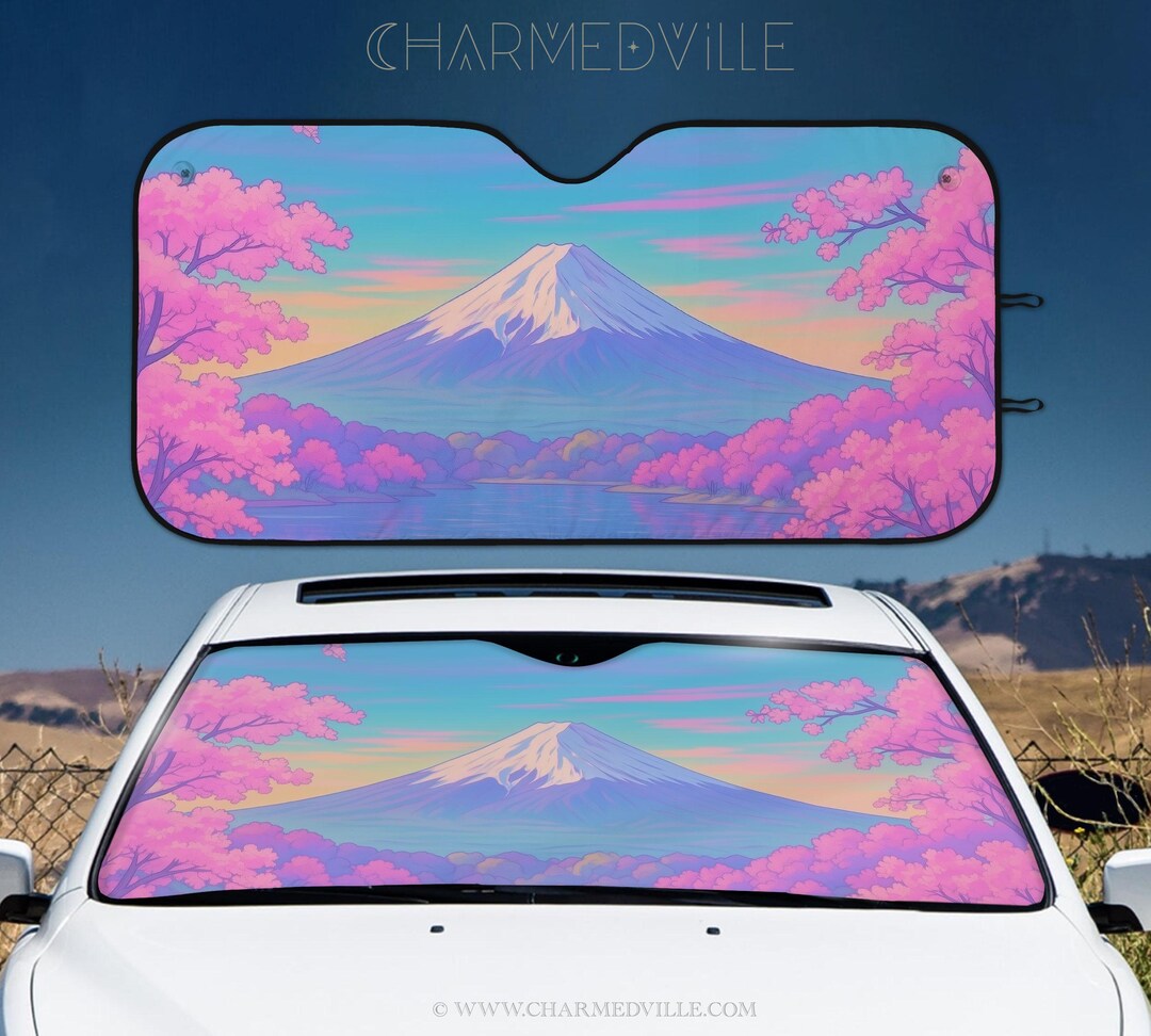 Cute Anime Car Sun Shade, Pastel Fuji Windshield Shade, UV Reflective ...