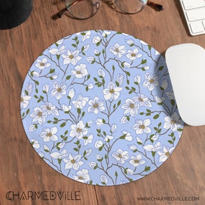 Cute Blue Mouse Pad, Ergonomic Keyboard Wrist Rest, Floral Desk Mat ...