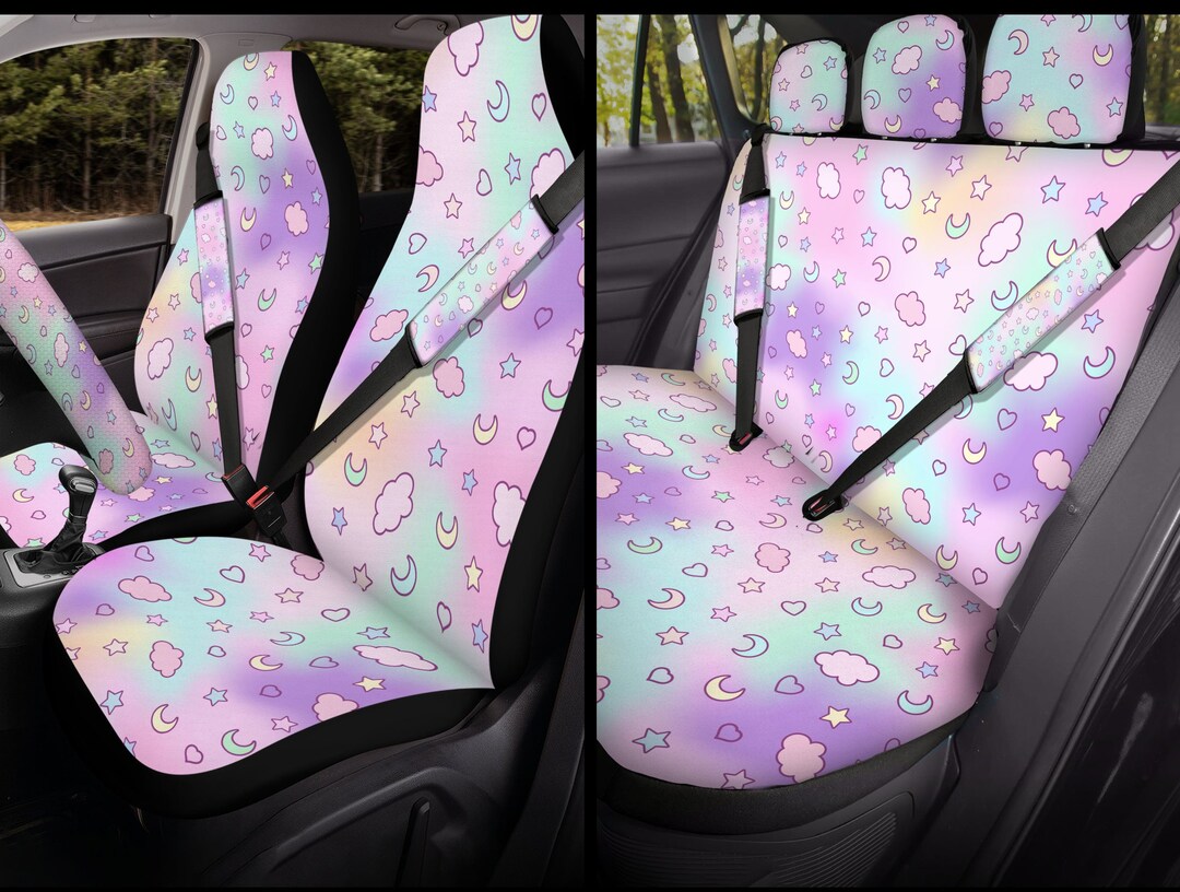 Cute Car Seat Cover, Full Set for Vehicle, Cute Pastel Pink Rainbow ...