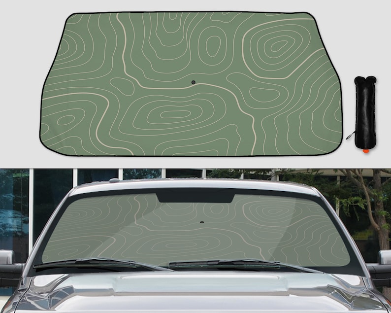 Car Sunshade Sun Blocker for Windshield, Boho Sage Green Topo ...