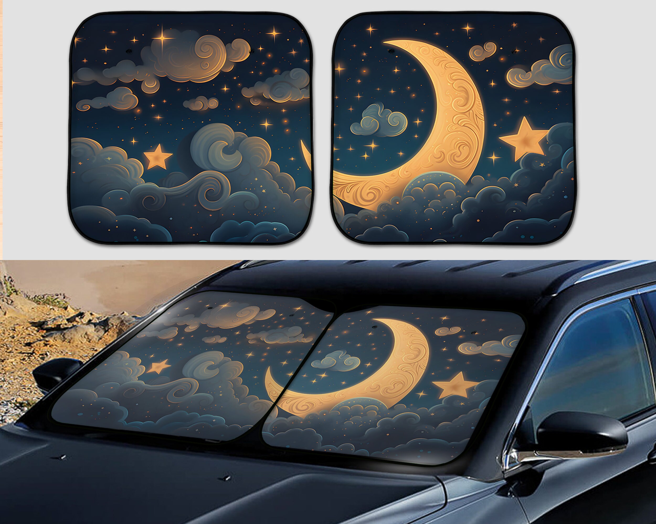 Celestial Car Sun Shade, Cottagecore Windshield Shade, UV Refelective ...