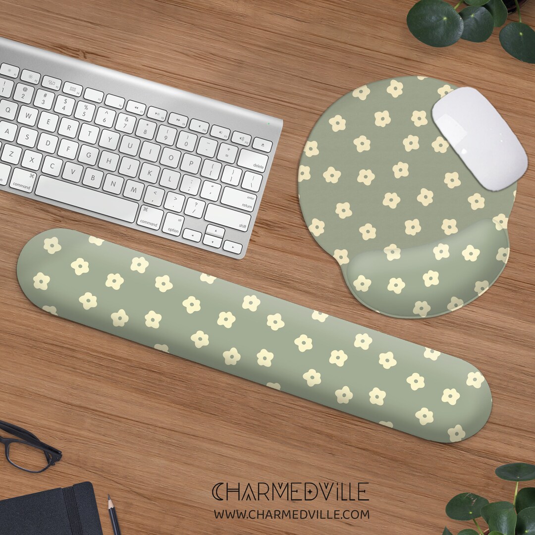 Cute Green Mouse Pad, Ergonomic Keyboard Wrist Rest, Floral Desk Mat ...