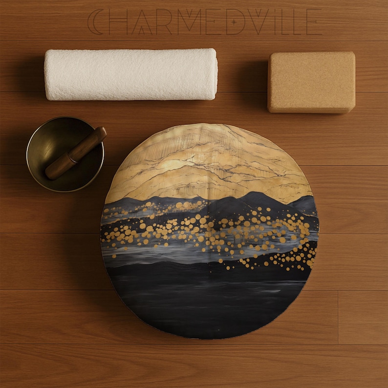 Japandi Floor Pillow, Gold Art Deco Zabuton, Zen Pouf Calming Yoga Seat ...